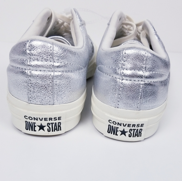 Converse | Shoes | Converse Leather One Star Metallic Silver Sneakers ...